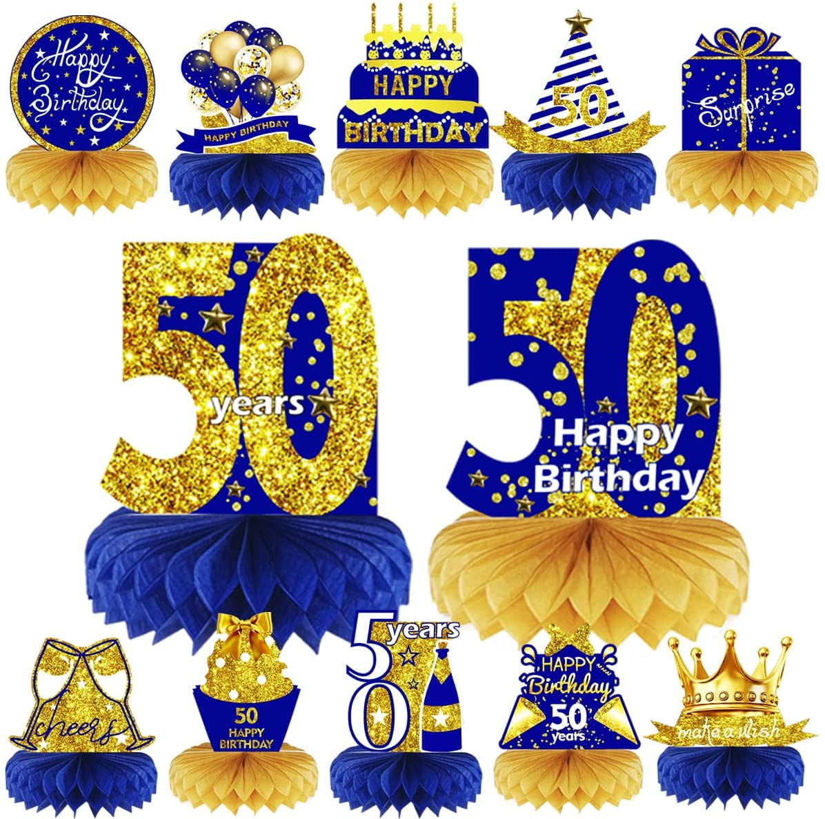 12 Pieces 50th Birthday Decorations Honeycomb Centerpieces Streamers ...