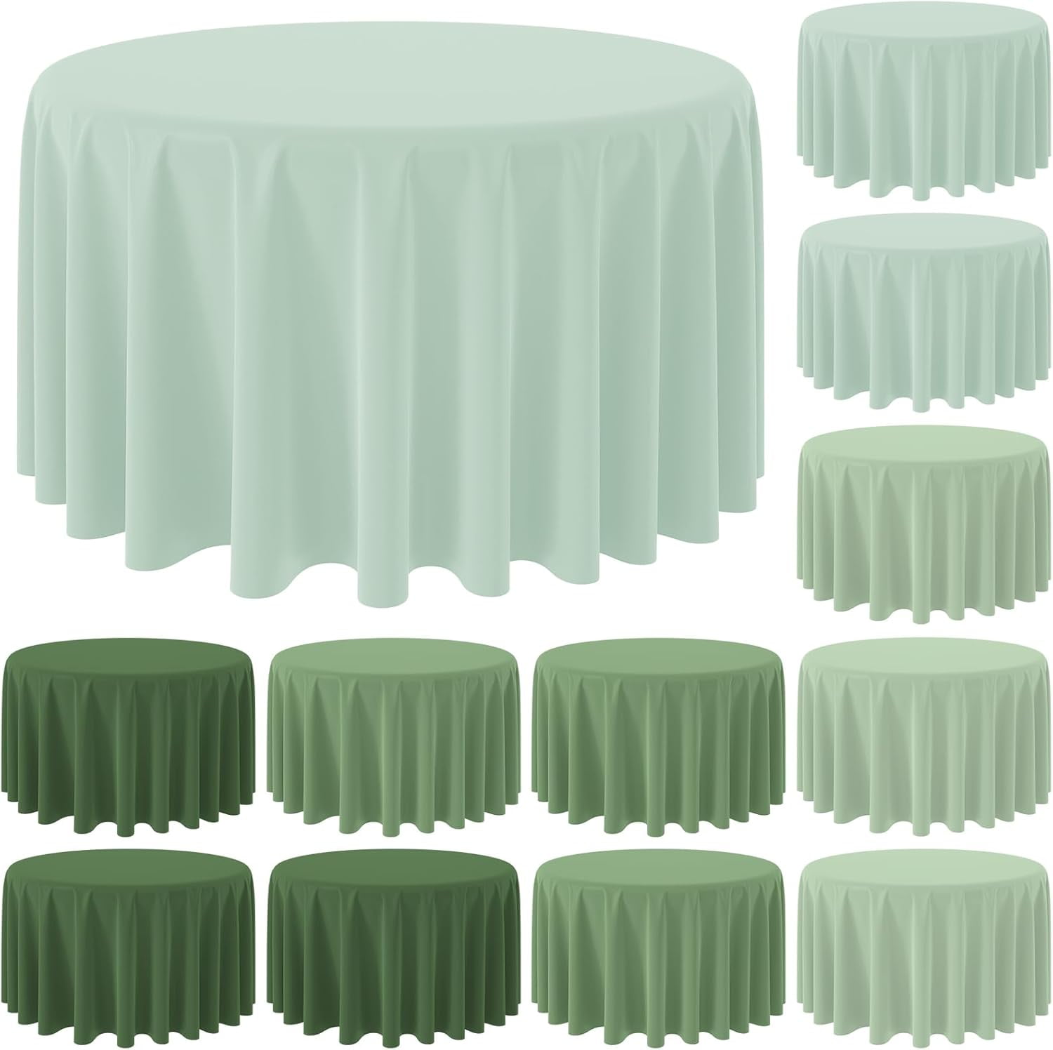 12 Pieces 84 Inch Round Sage Green Tablecloths 4 Green Disposable ...