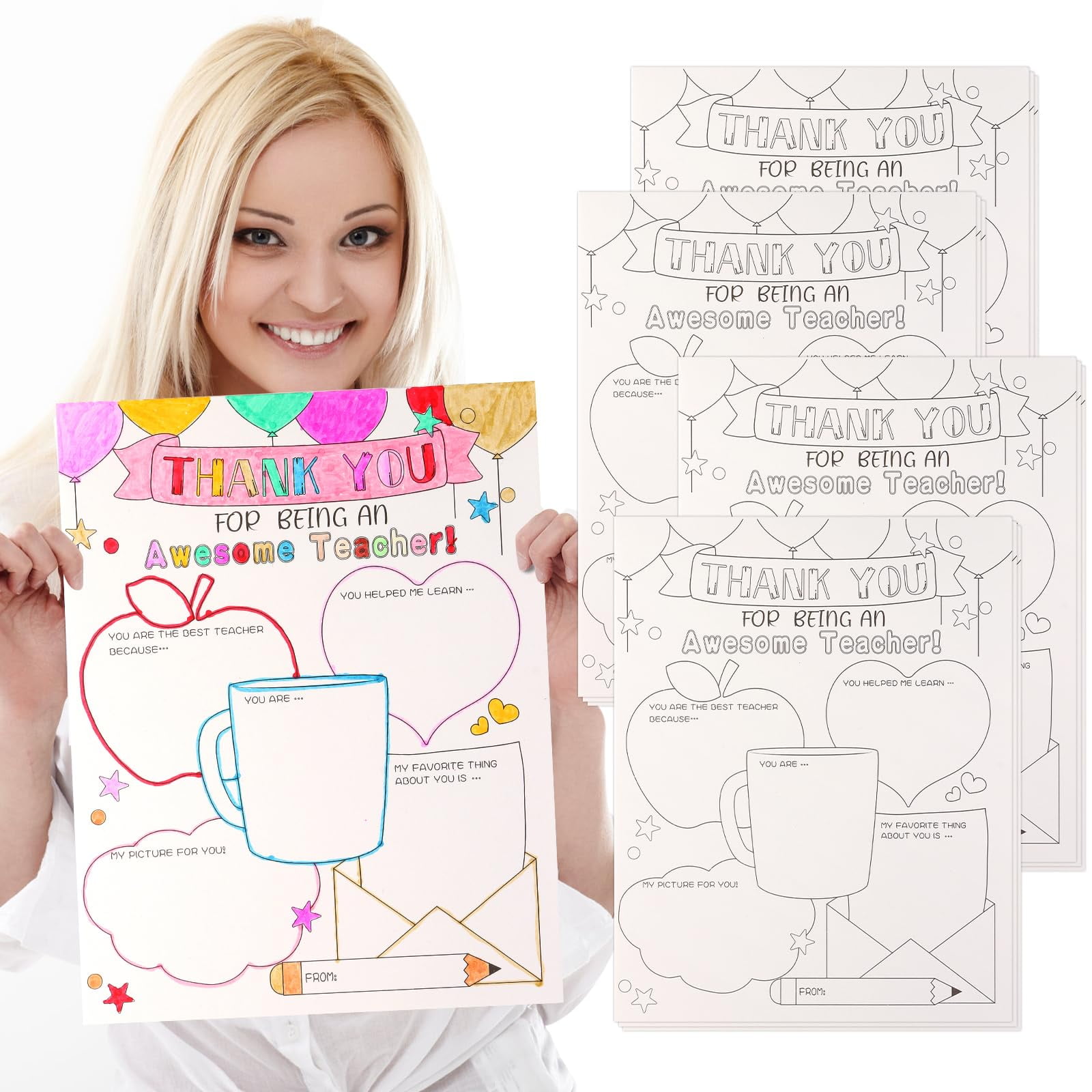 12 Pieces 8x10inch Printable Teacher Appreciation Cards Fill In The ...