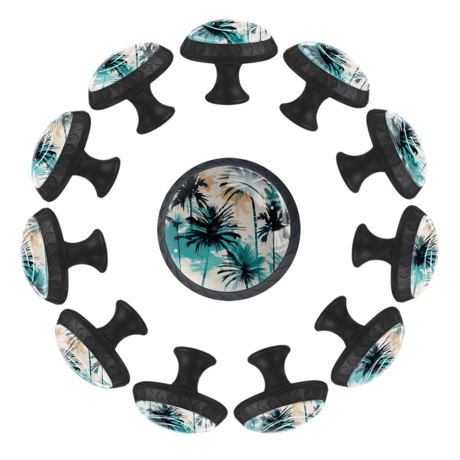 12 Pieces Abstract Green Palm Trees Silhouettes Glass Knobs for Dresser ...
