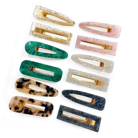 12 Pieces Acrylic Resin Marble Hair Clips Set, Decorative Pearls Hair ...