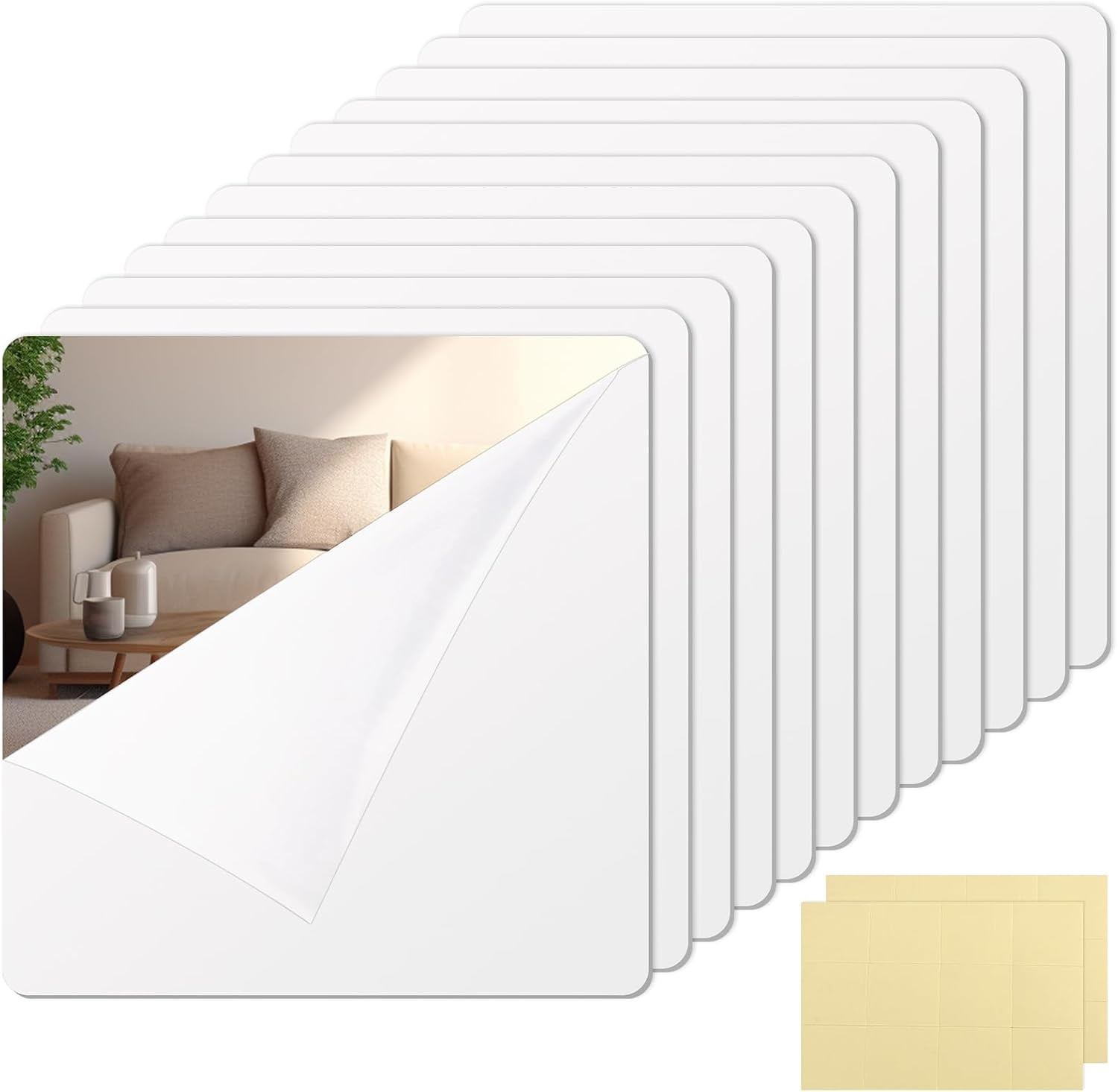12 Pieces Acrylic Square Mirror, 7.9 × 7.9 Inch Self Adhesive Flexible ...