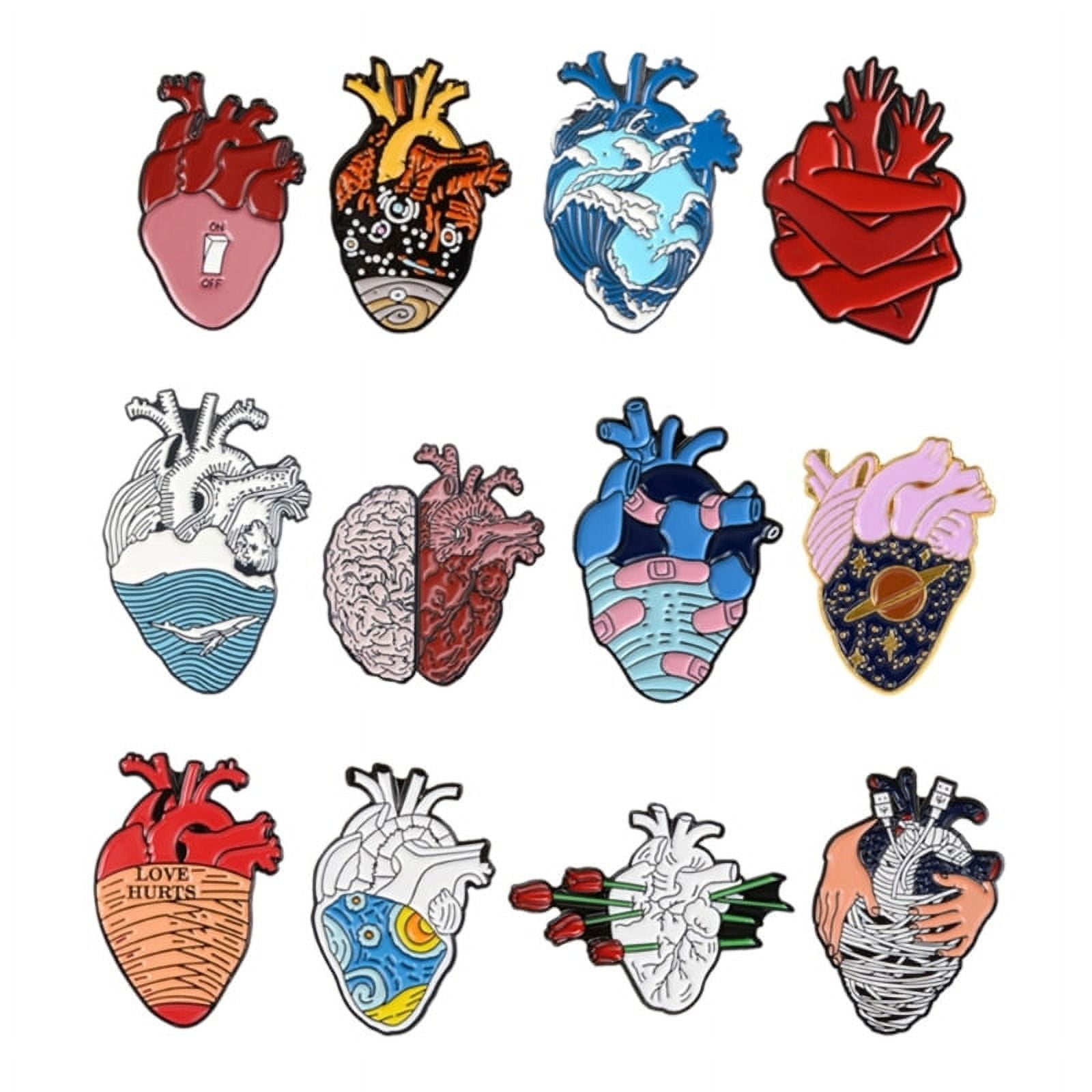 12 Pieces Anatomical Heart Enamel Brooch Scientific Heart Enamel Lapel ...