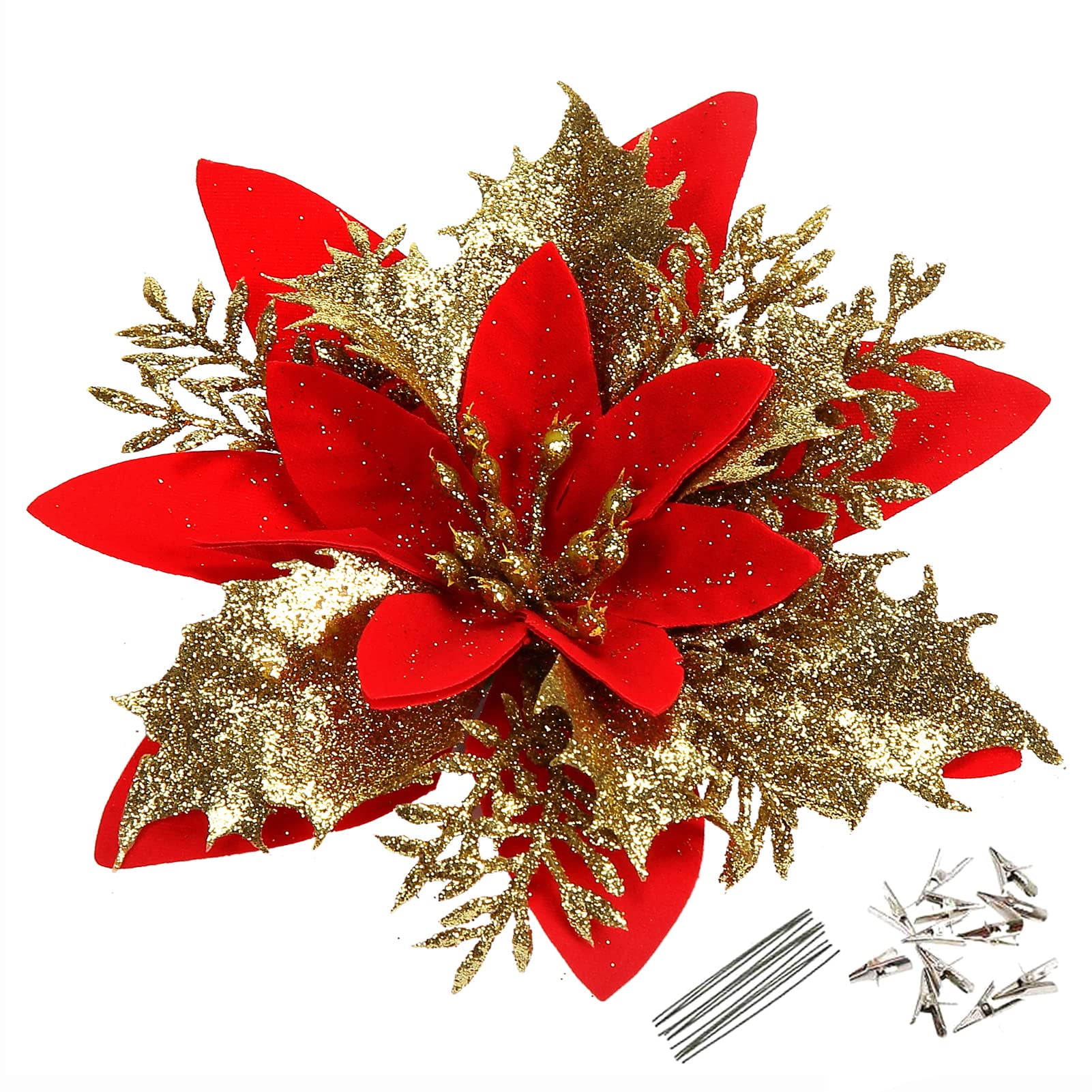 12 Pieces Artificial Christmas Flowers Decorations,15cm Poinsettia ...