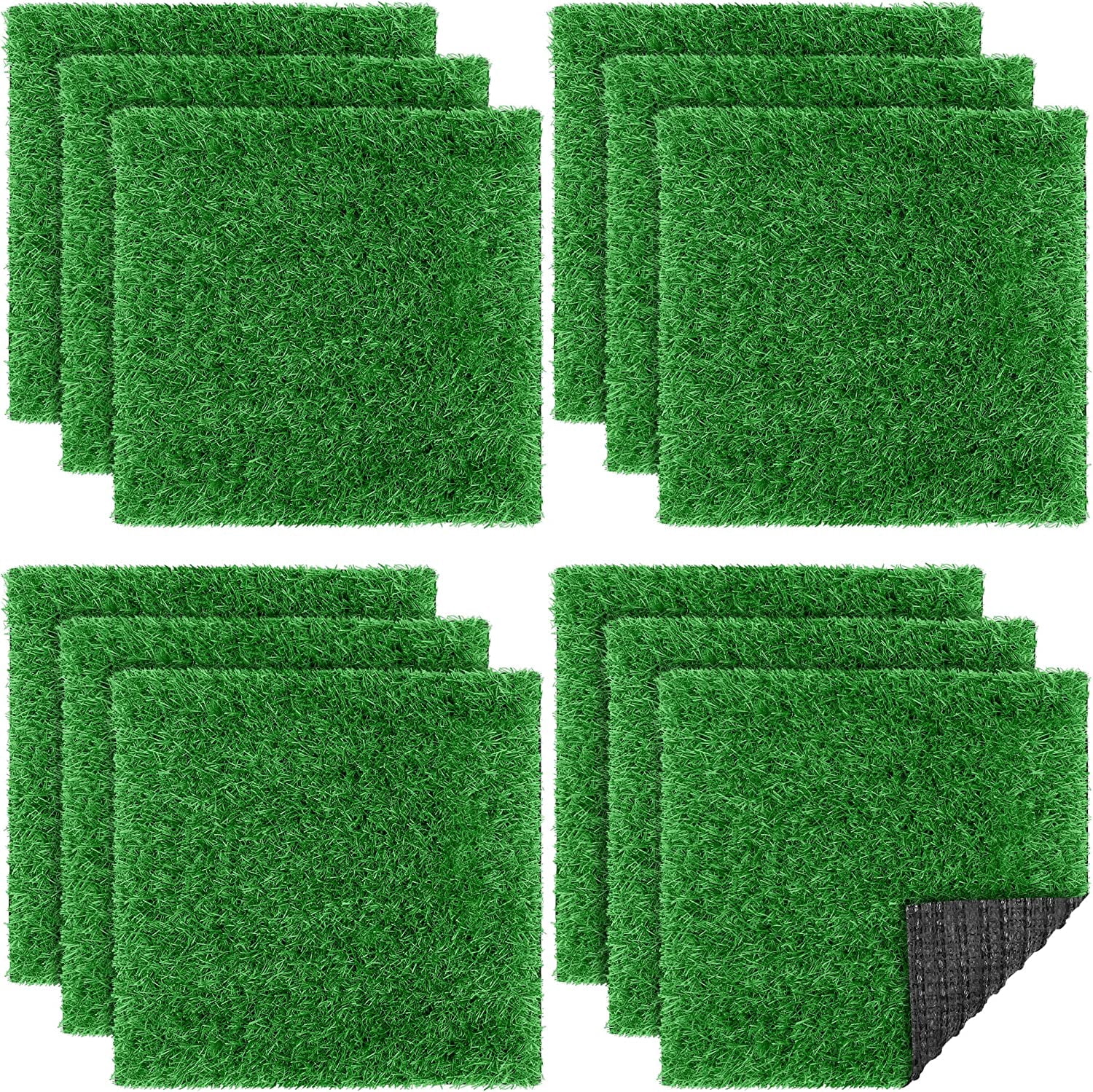 12 Pieces Artificial Grass Mat Square 12 x 12 Inch Fake Turf Patch ...