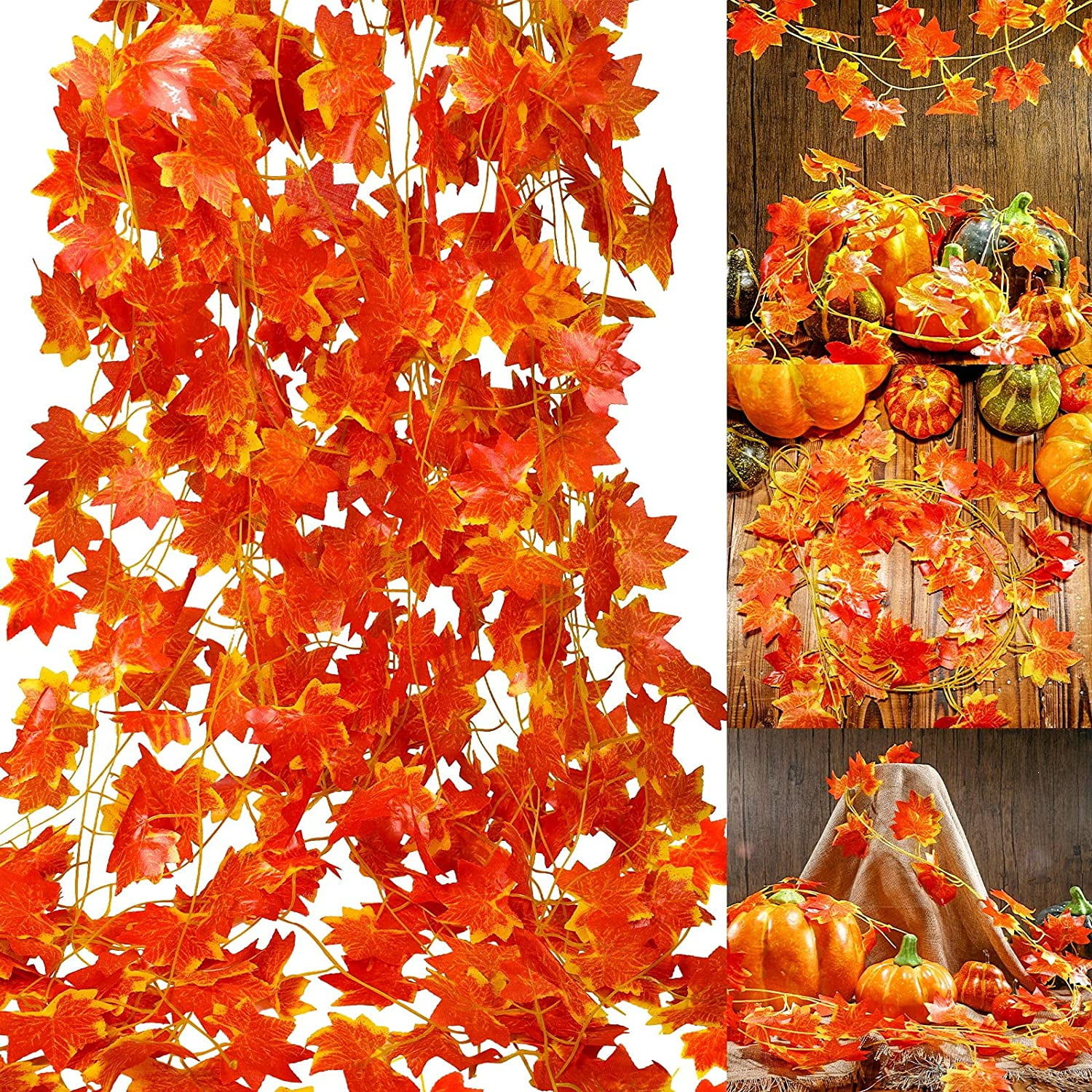 12 Pieces Artificial Maple Leaf Garland Fall Garland Decor Fall Leaves ...