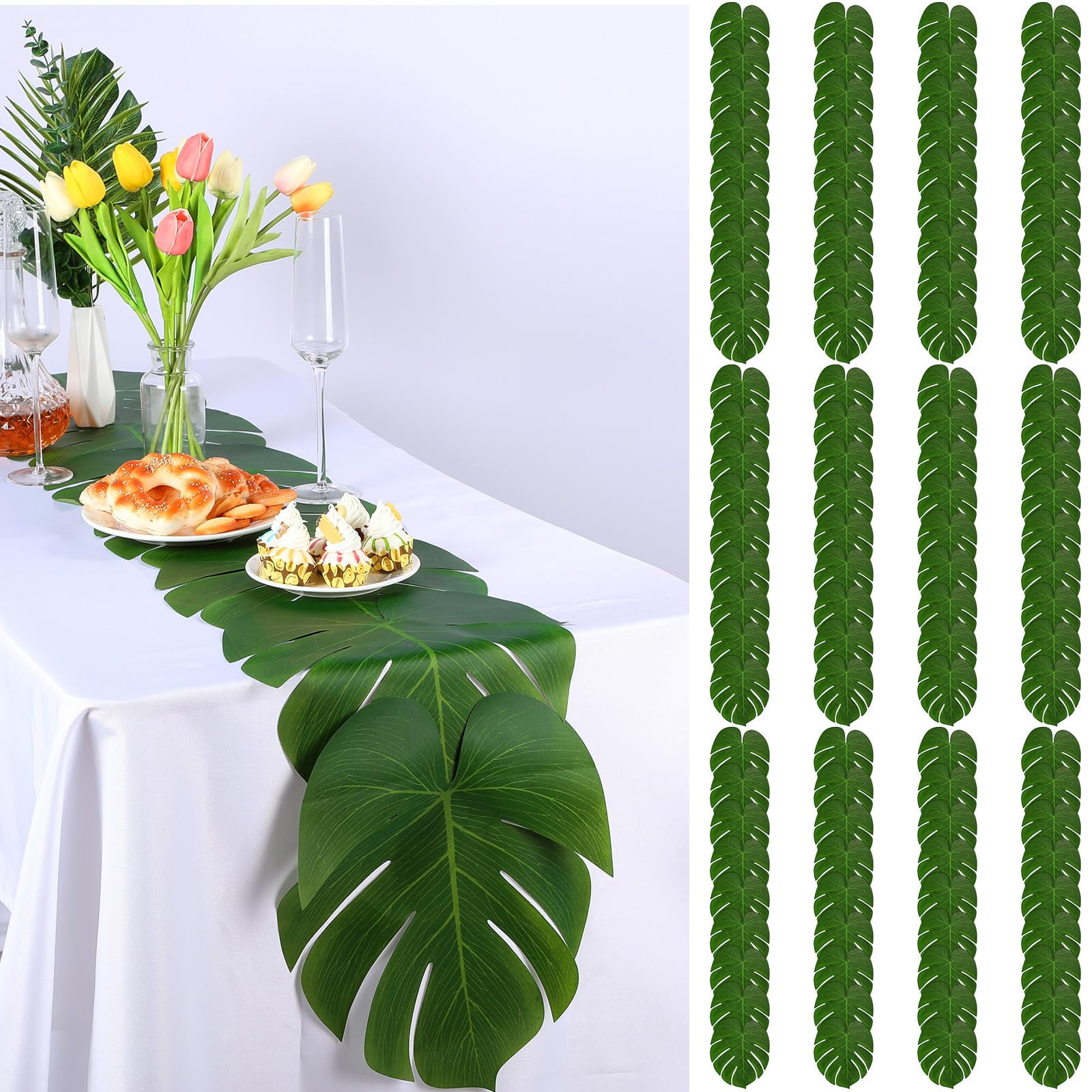 12 Pieces Artificial Palm Leaves Table Runners 12 75 Inch Tropical Palm ...
