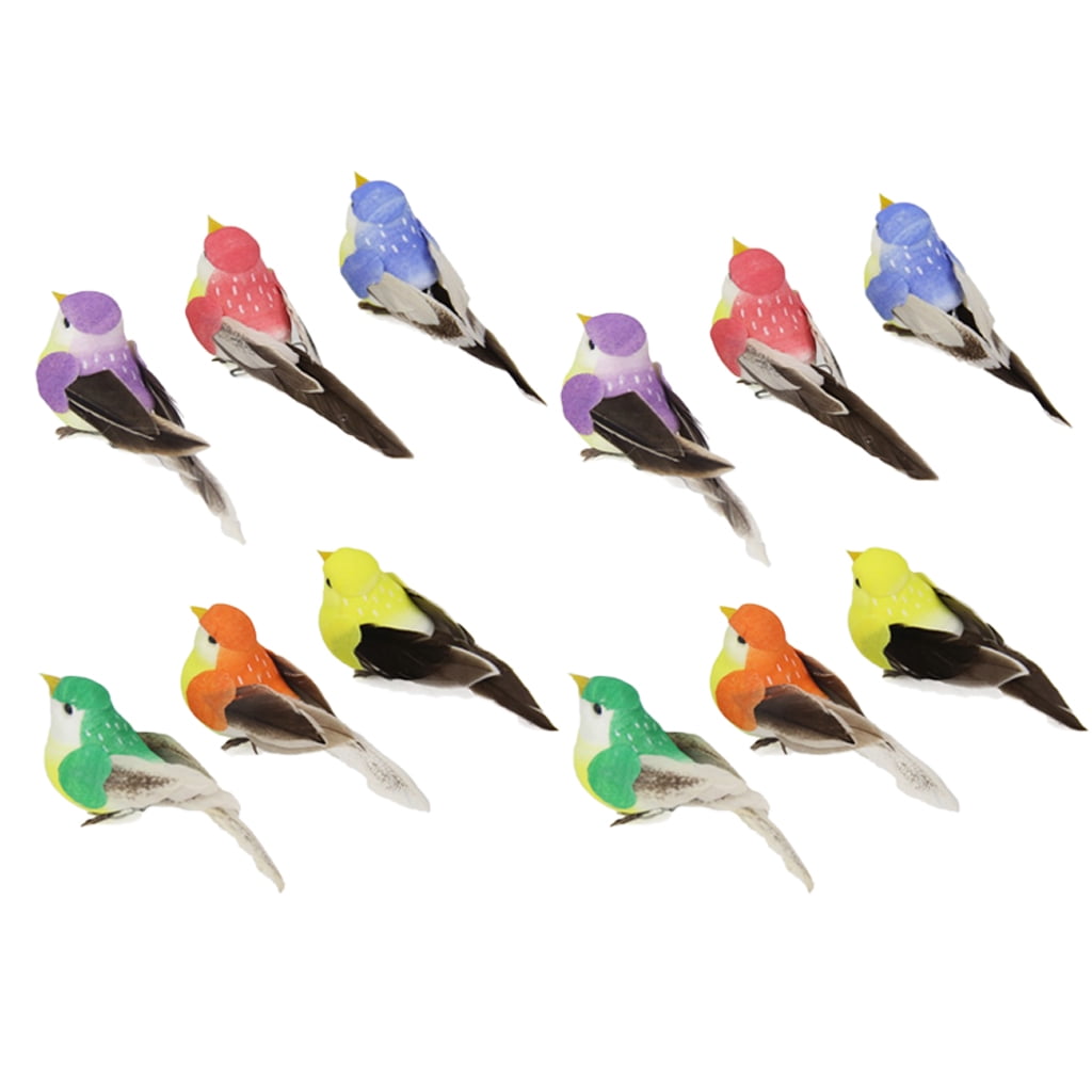 12 Pieces Artificial Small Decorative Foam Birds for Crafts Garden ...