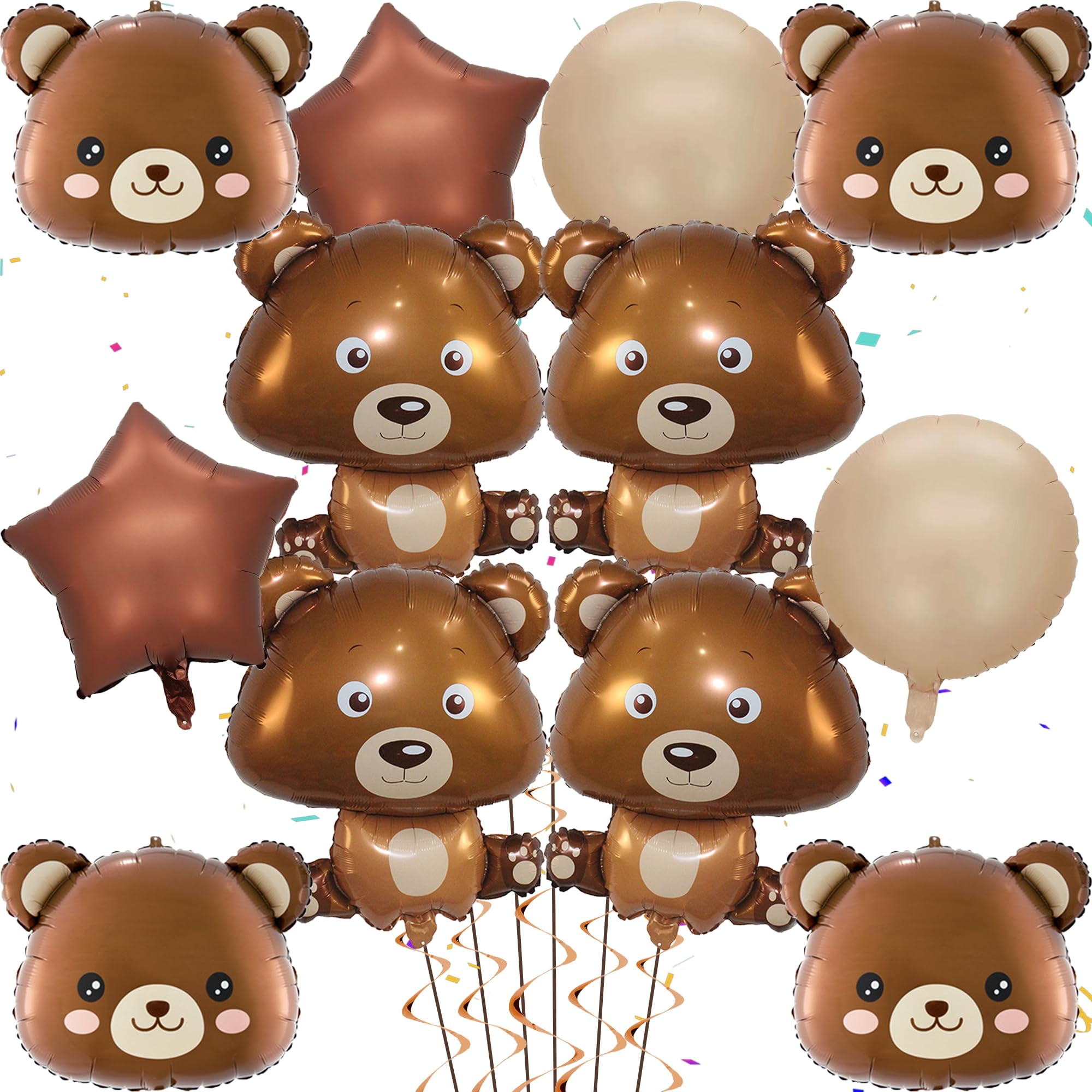 12 Pieces Bear Balloons 32 Inch Large Brown Bear Foil Balloons Cartoon ...