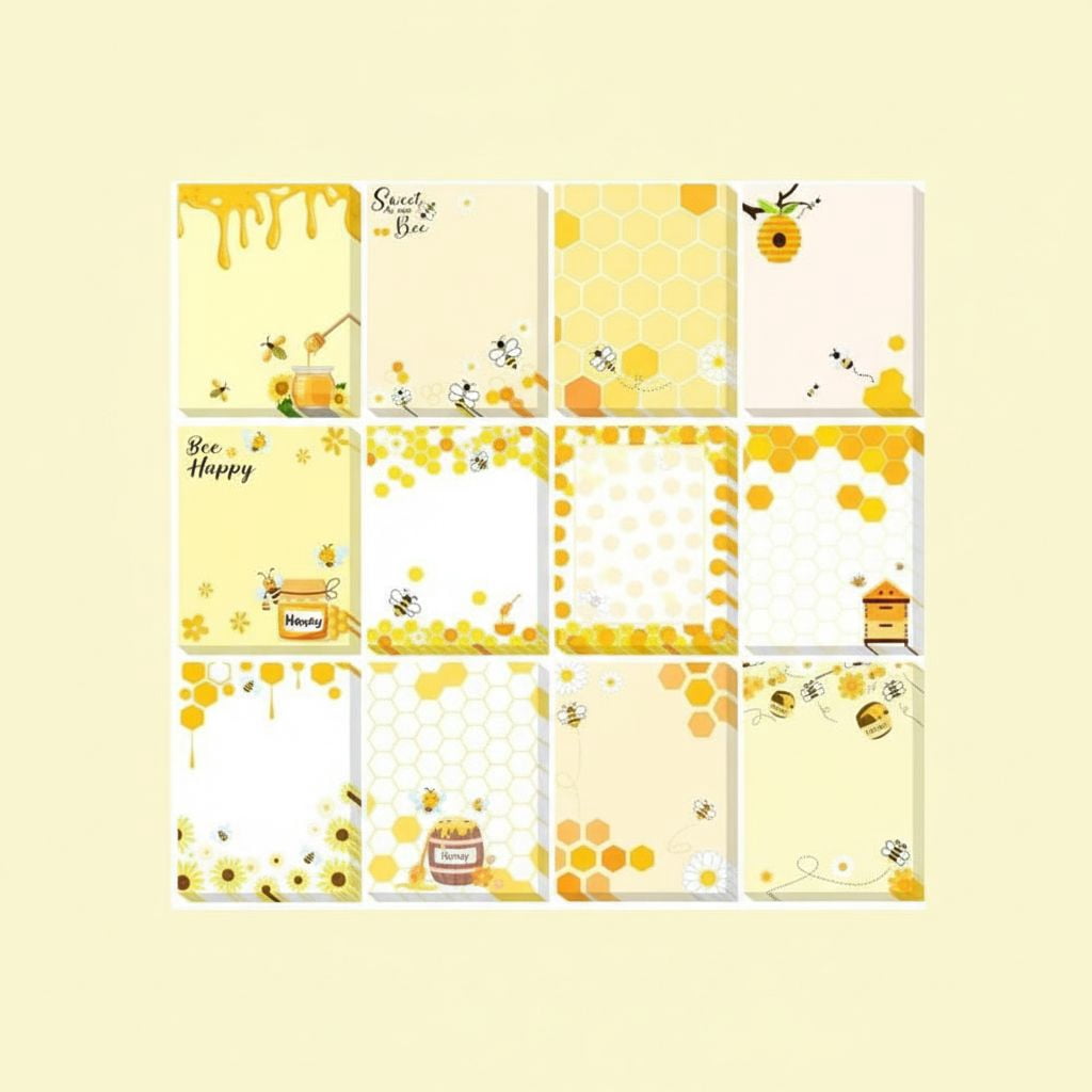 12 Pieces Bee Sticky Notes Bee Notepads Gifts 3x4 Inch Adhesive Honey ...