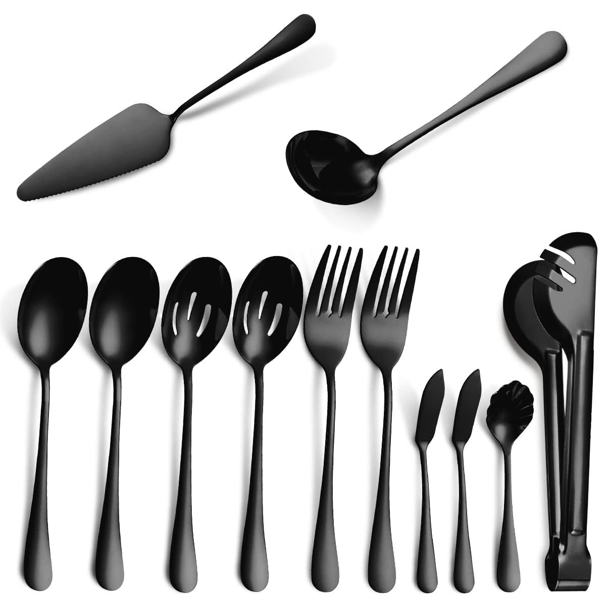 12 Pieces Black Serving Utensils, Stainless Steel Fine Vintage Serving ...