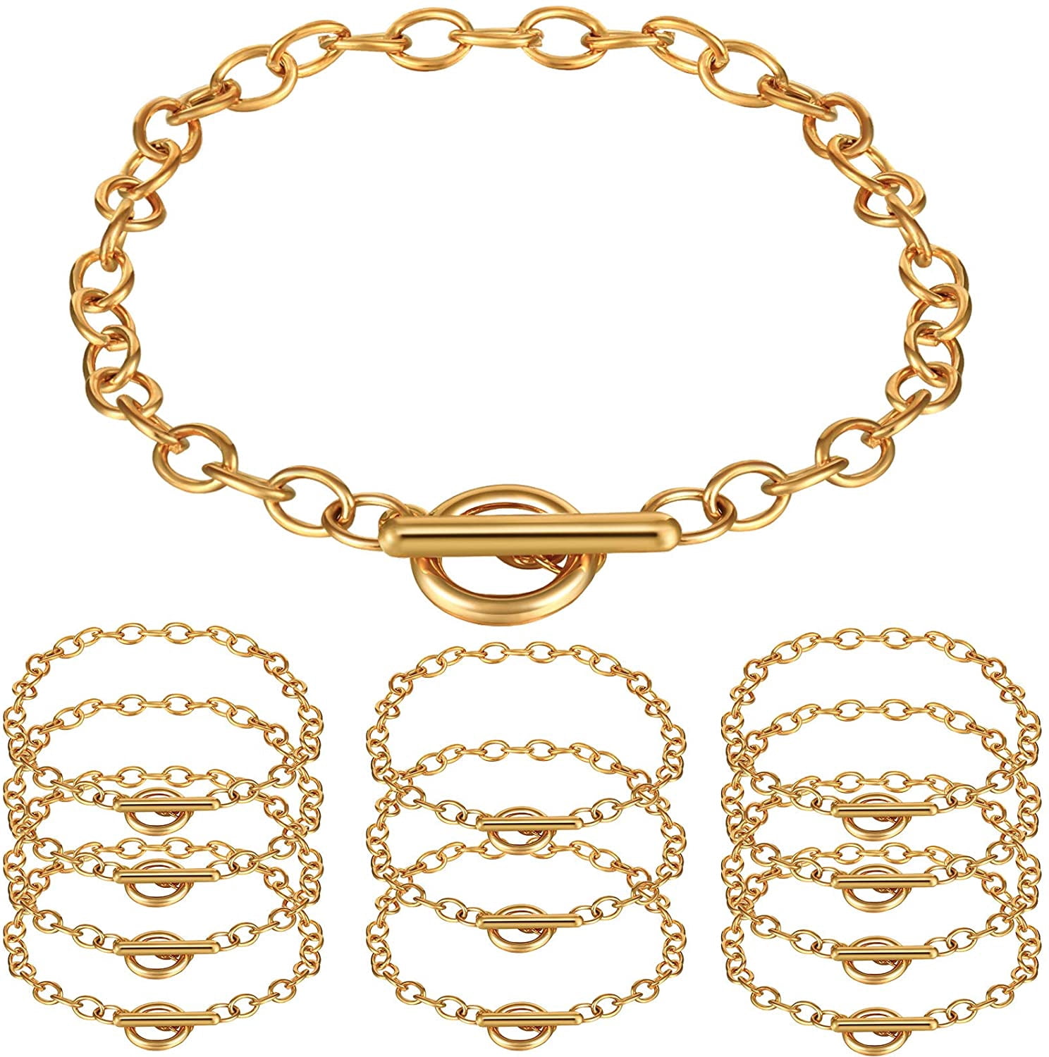 12 Pieces Bracelet Chains with OT Toggle Clasp Stainless Steel Bracelet ...