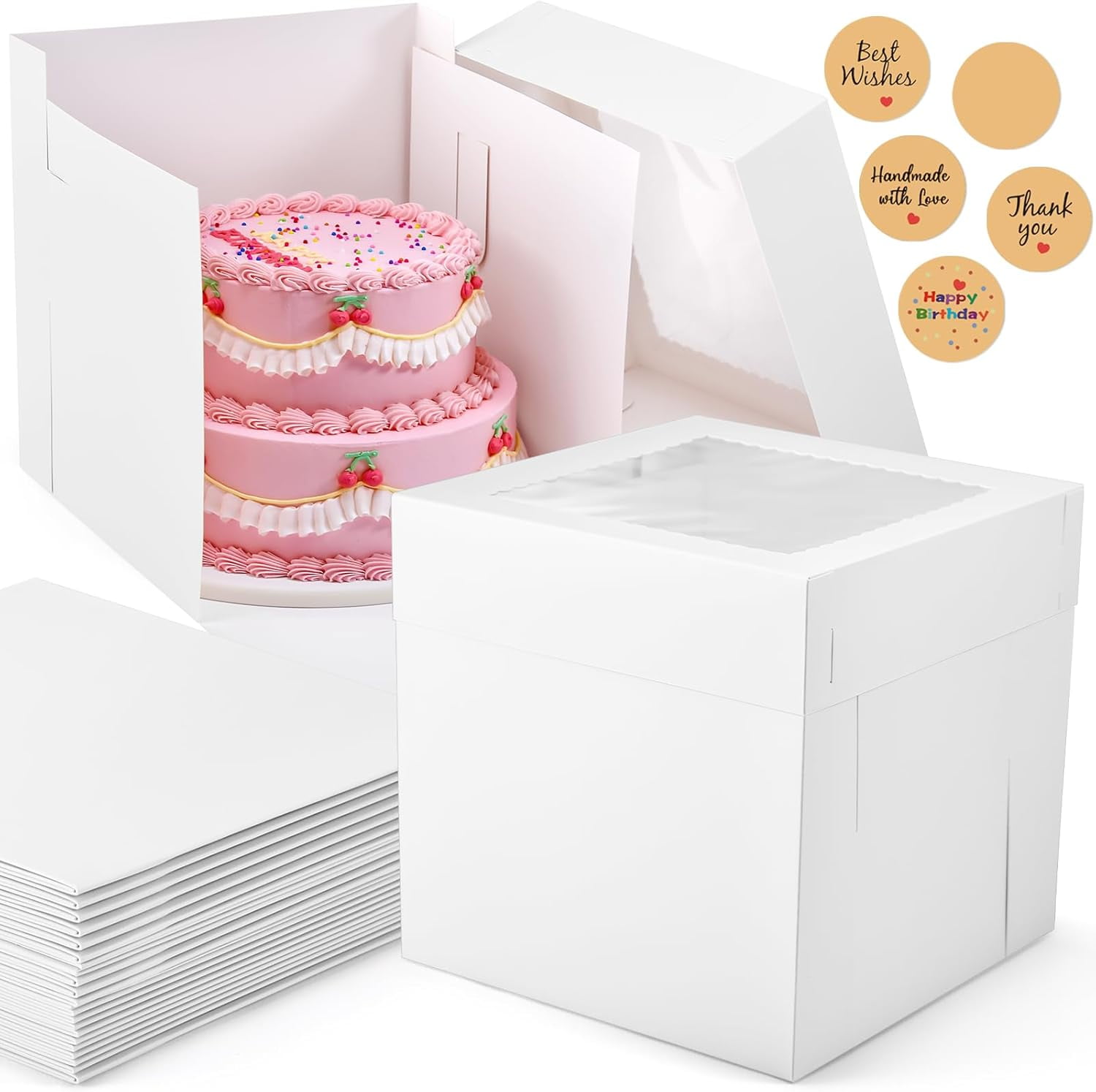 12 Pieces Cake Boxes, 12x12x12 Inches Tall Cake Boxes with Window ...
