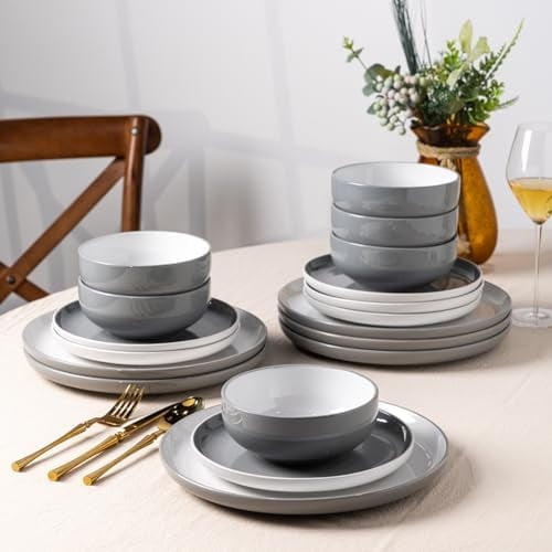 12 Pieces Ceramic Dinnerware Set, Modern White Dish Set for 4，Scratch ...