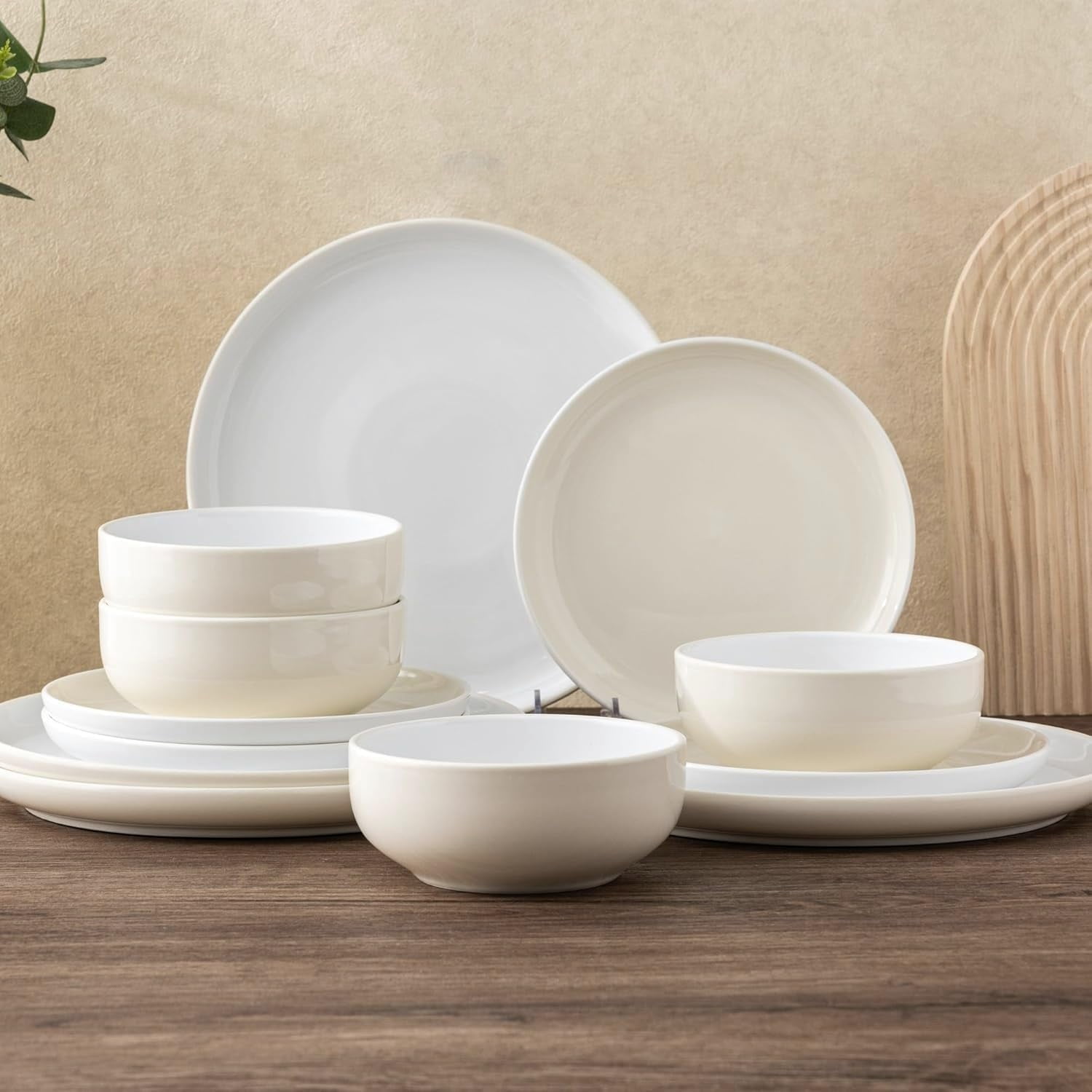 12 Pieces Ceramic Dinnerware Set, Modern White Dish Set for 4，Scratch ...