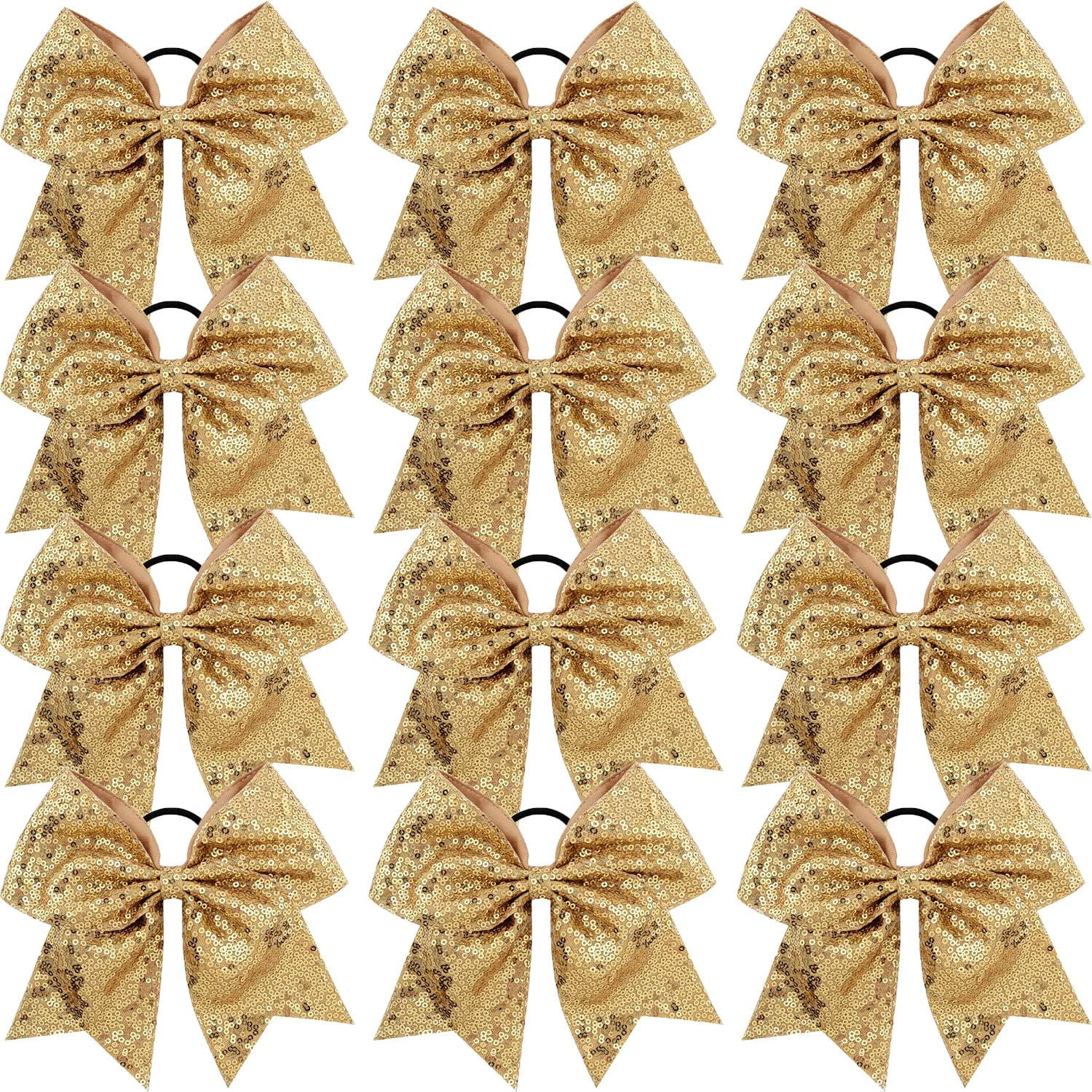 12 Pieces Cheer Bows Glitter Gold 8 Inch Cheerleading Bow Large Hair ...