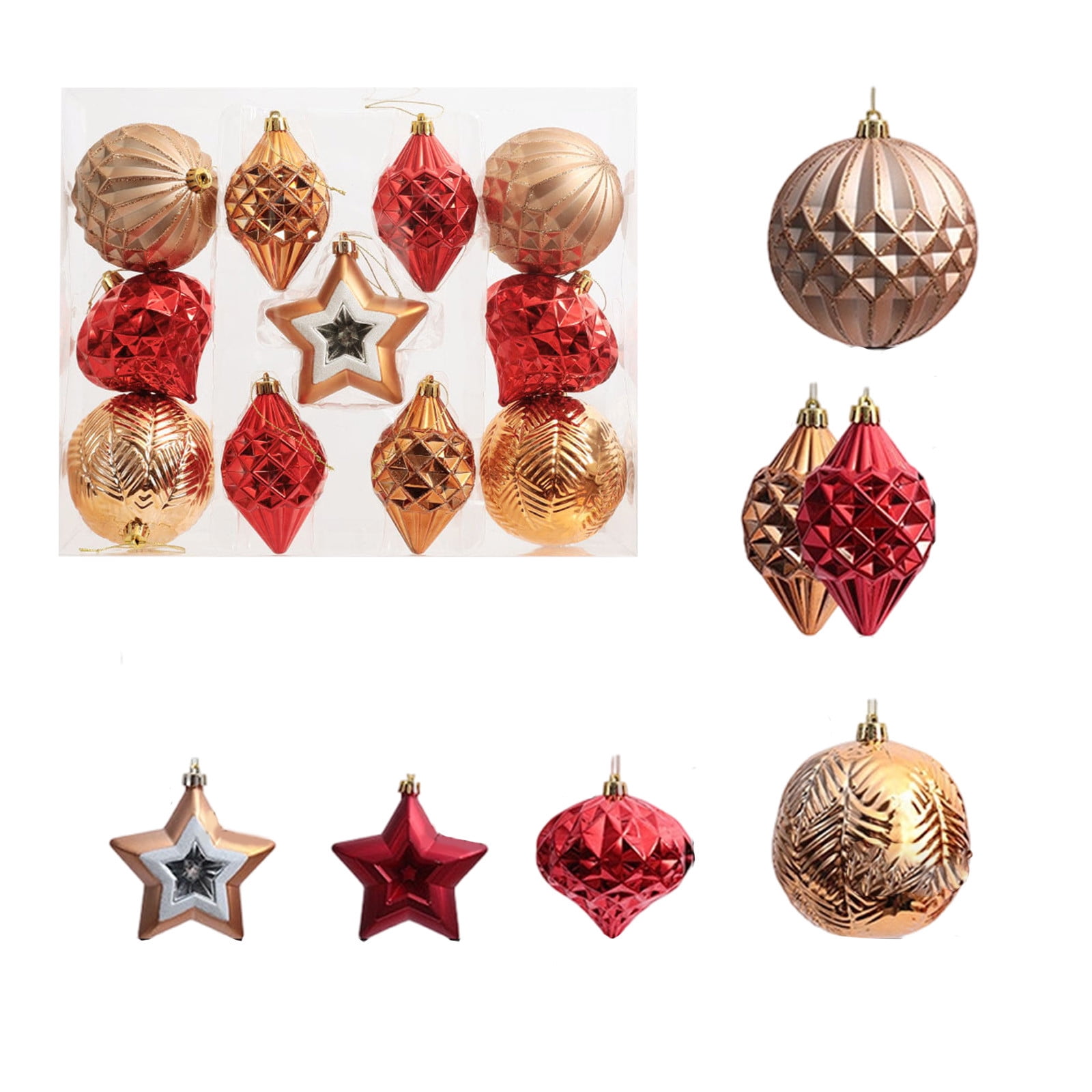 12 Pieces Christmas Ball Ornaments Set with Color Painting and Metallic ...