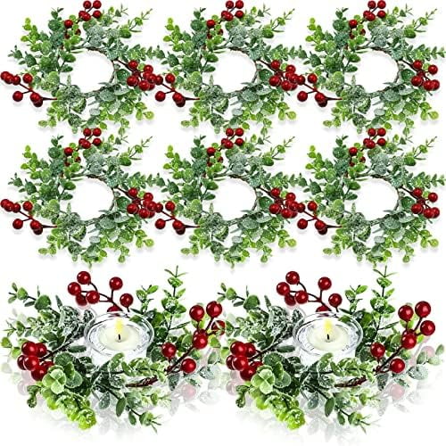 12 Pieces Christmas Candle Rings Garland 3.15 Inch Center Pillar Candle ...