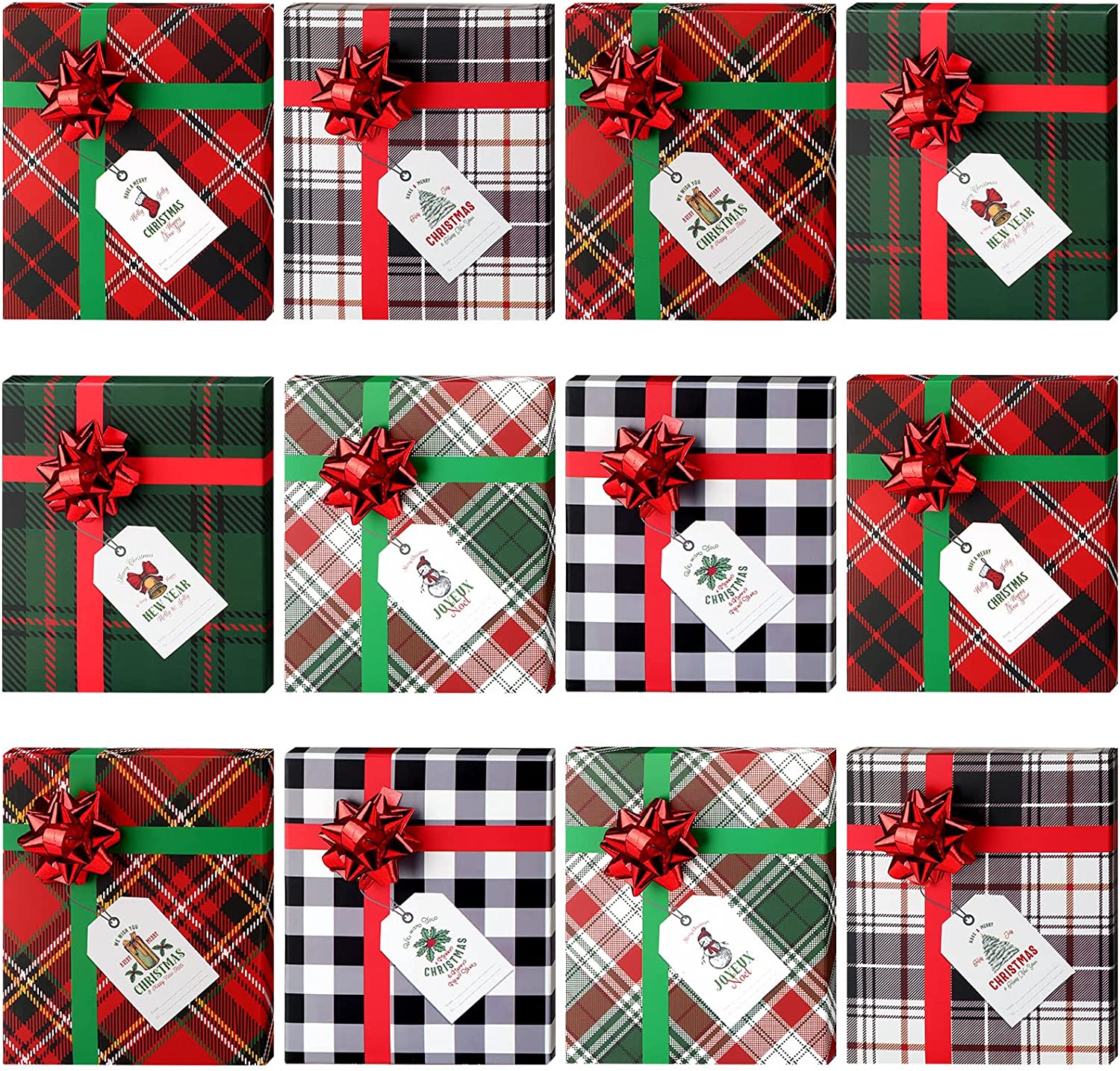 12 Pieces Christmas Gift Card Box Buffalo Plaid Present Card Holder ...