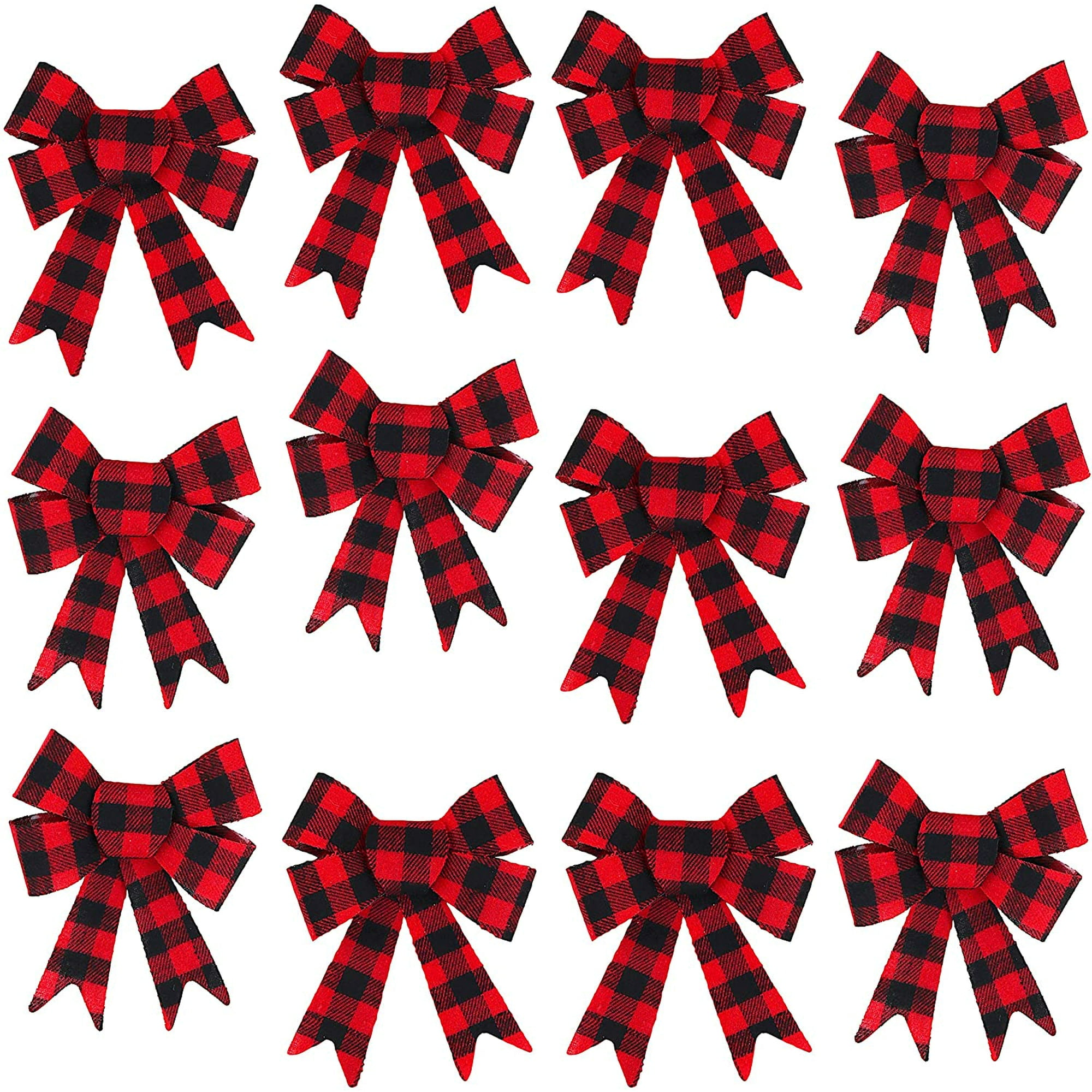 12 Pieces Christmas Plaid Bows Red and Black Buffalo Check Bows Holiday ...