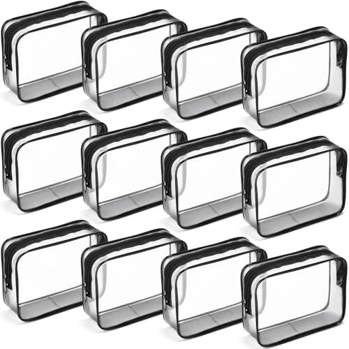 12 Pieces Clear Makeup Bags Cosmetic Storage Bags PVC Zipper Pouches ...