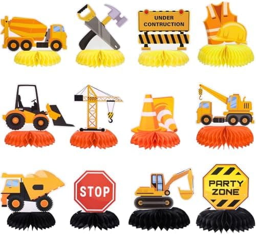 12 Pieces Construction Birthday Party Supplies Construction Table ...