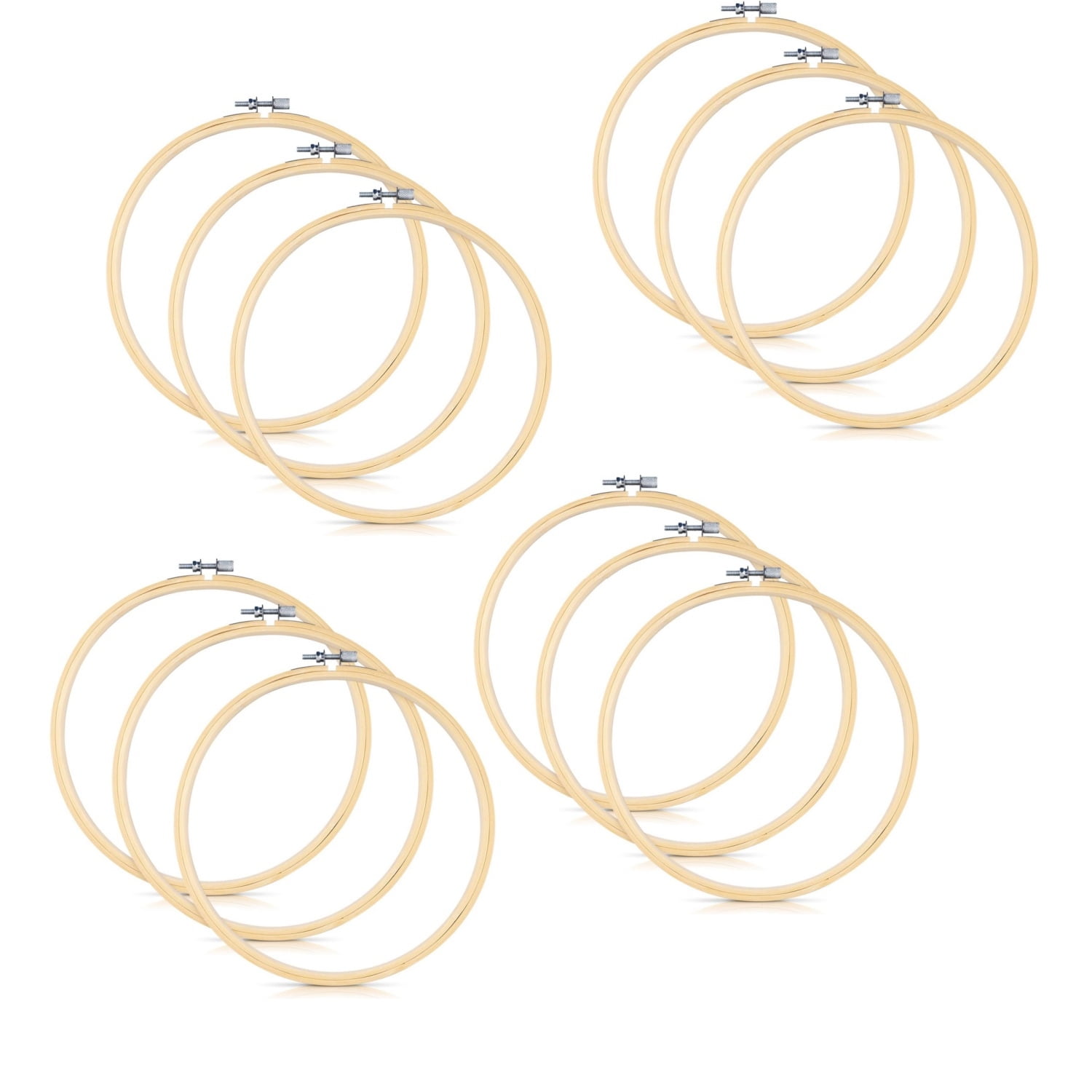 12 Pieces Cross Stitch Hoops,4x4In Adjustable Natural Material Circle ...