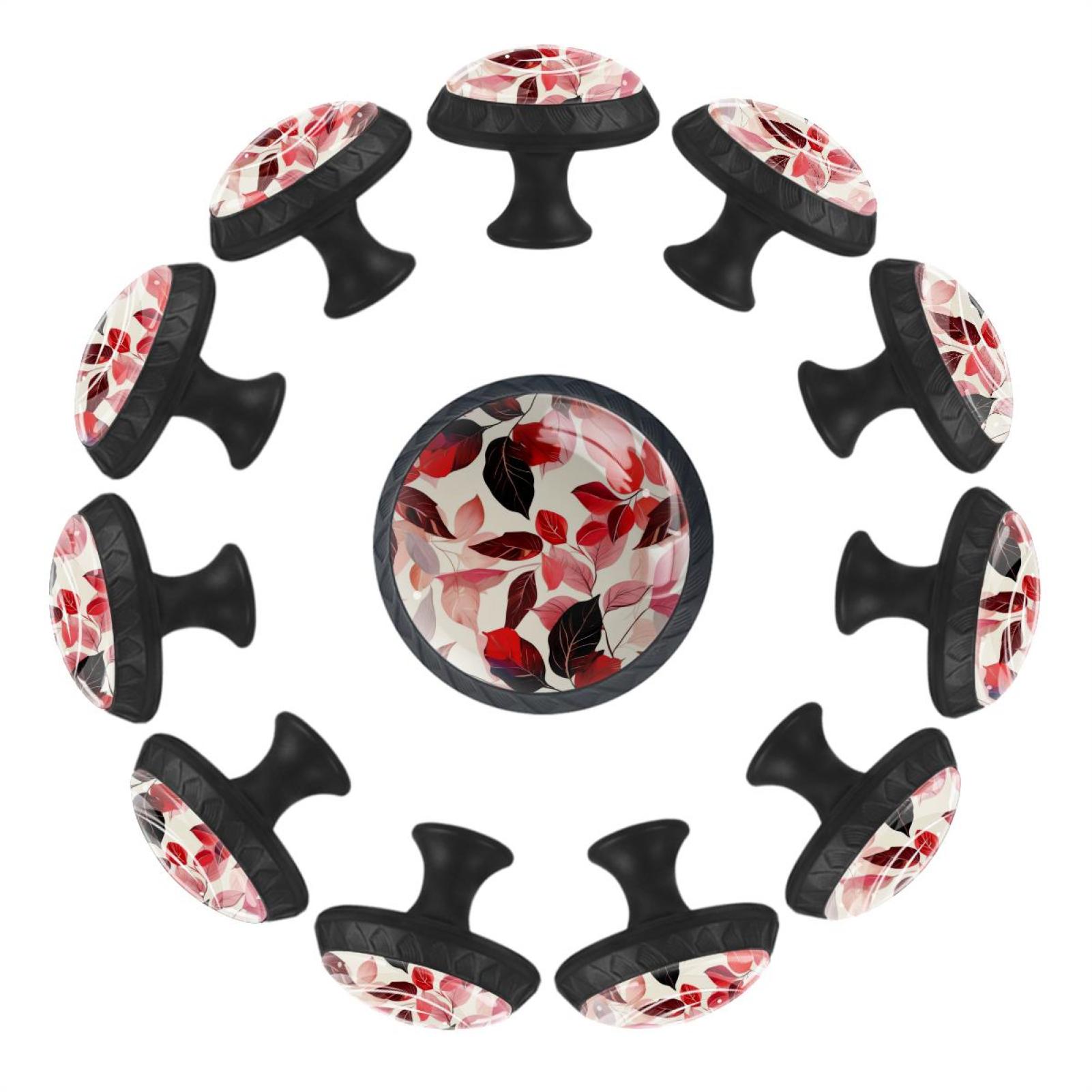 12 Pieces Cute Leaves Pink Glass Knobs for Dresser Drawers, 1.37 x 1.10 IN Round Kitchen Cabinet ...