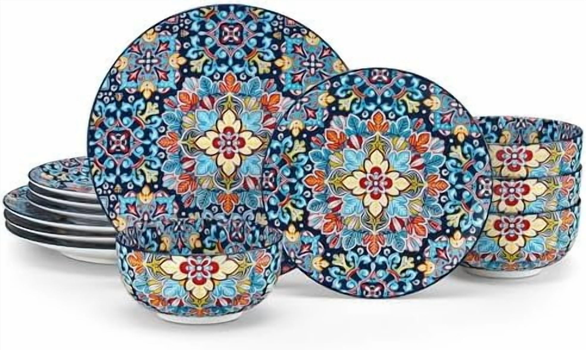 12 Pieces Dinnerware Sets, Plates and Bowls Set, Porcelain Dishes Set for 4, Microwave and ...