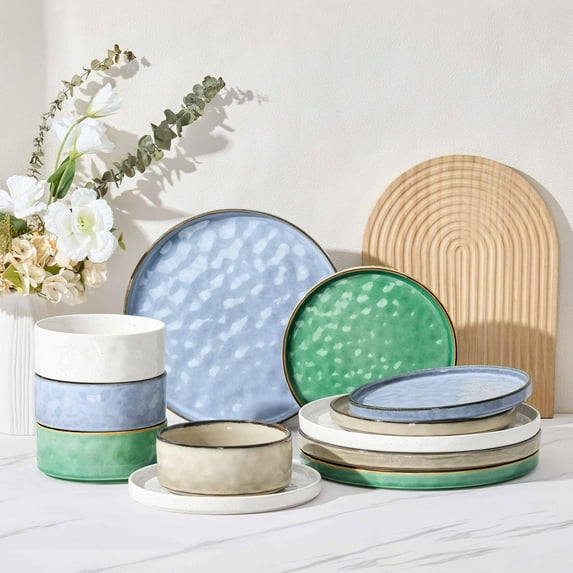 12 Pieces Dinnerware Sets for 4, Ceramic Serving Dishes Sets, Stoneware ...