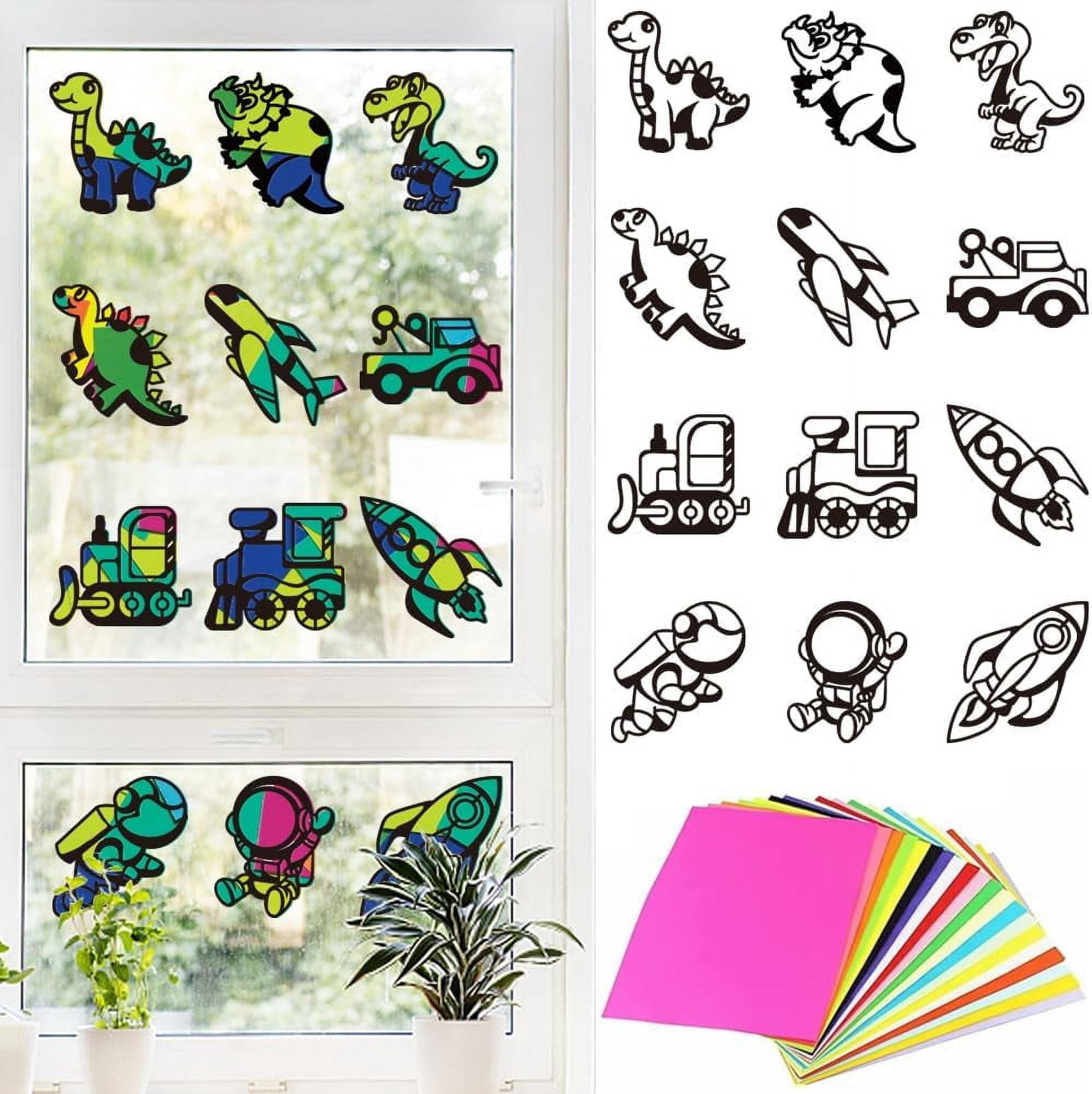 12 Pieces Dinosaur Suncatchers Craft Kit Window Glass Art Kit DIY ...