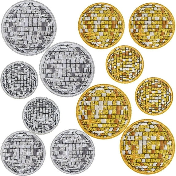 12 Pieces Disco Ball Iron on Patches Music Party Bling Ball Embroidered ...