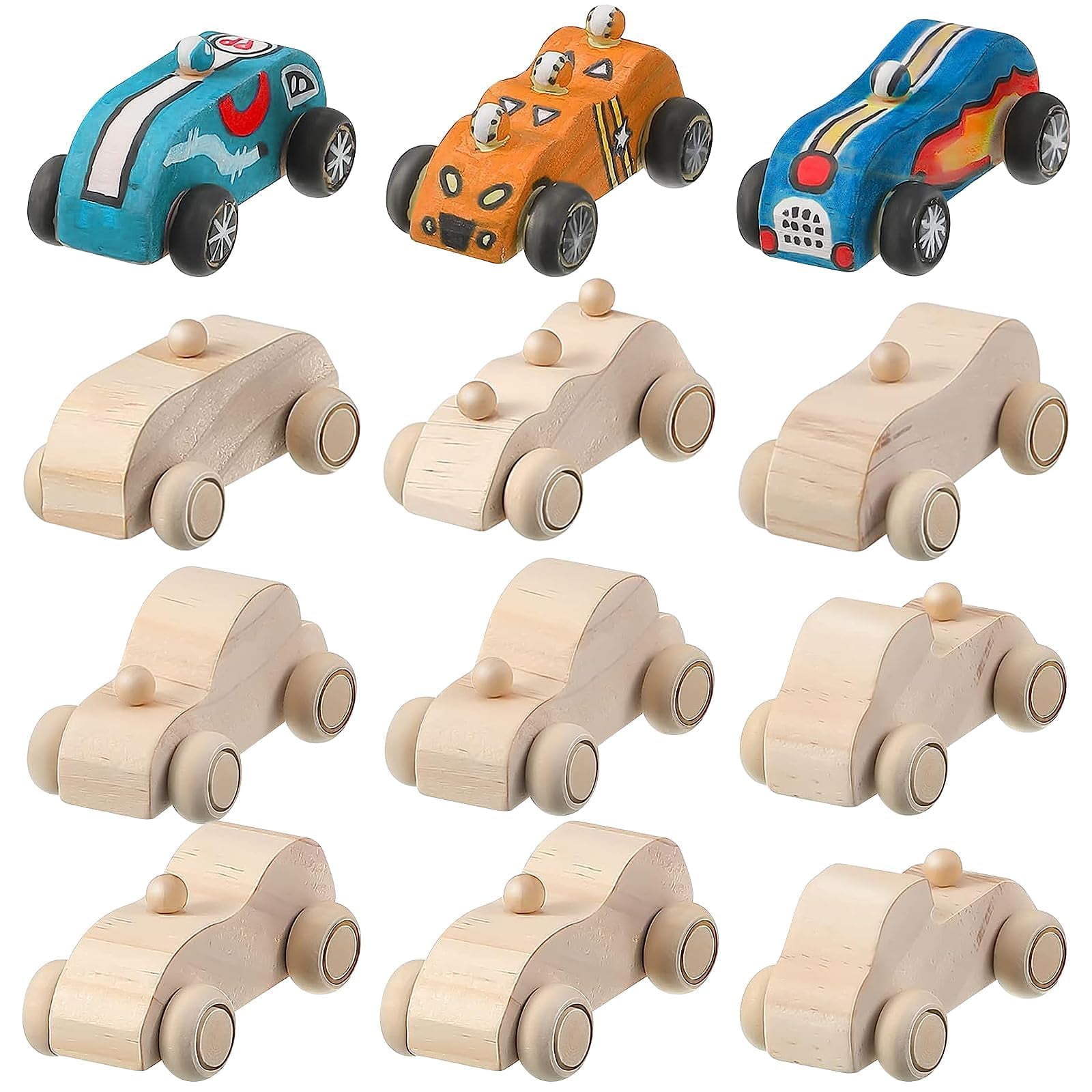 12 Pieces Diy Wood Car Toys Unfinished Wooden Cars Toys Wooden Painting ...