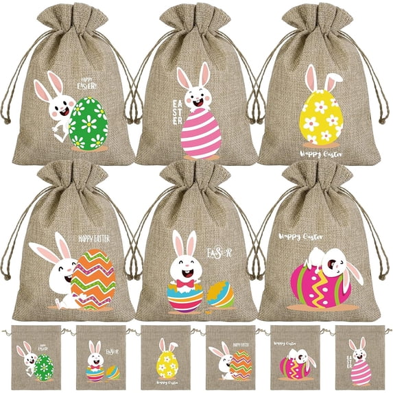 12 Pieces Easter Linen Jute Drawstring Gift Bag 5.9 x 7.9 Inch Easter ...