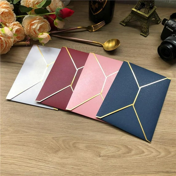 12 Pieces Edge Gold Envelopes Rectangular Invitation Letter Greeting ...