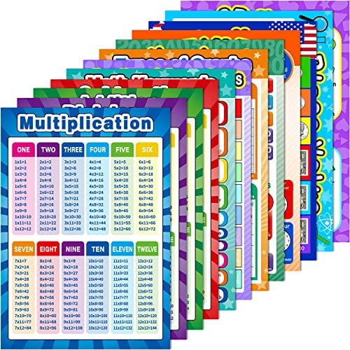 12 Pieces Educational Math Posters for Kids Multiplication Chart ...