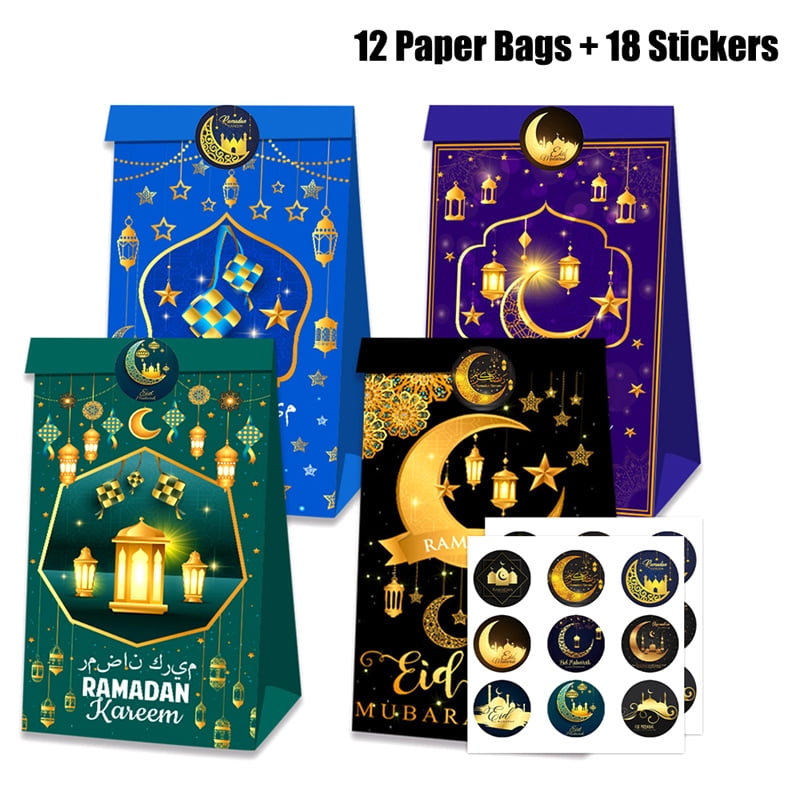 12 Pieces Eid Mubarak Gift Bags Paper Bag Cookie Candy Ramadan Kareem ...