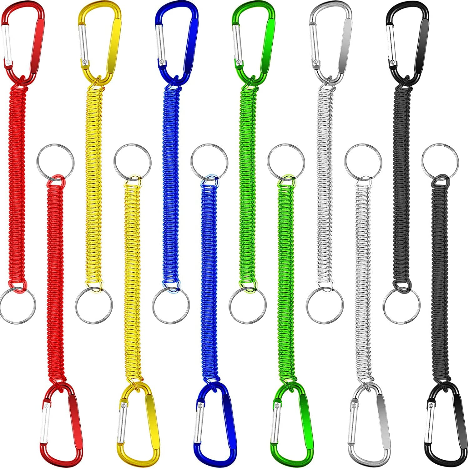 12 Pieces Fishing Lanyard Spring Coil Keychain Cord Retractable Coiled ...