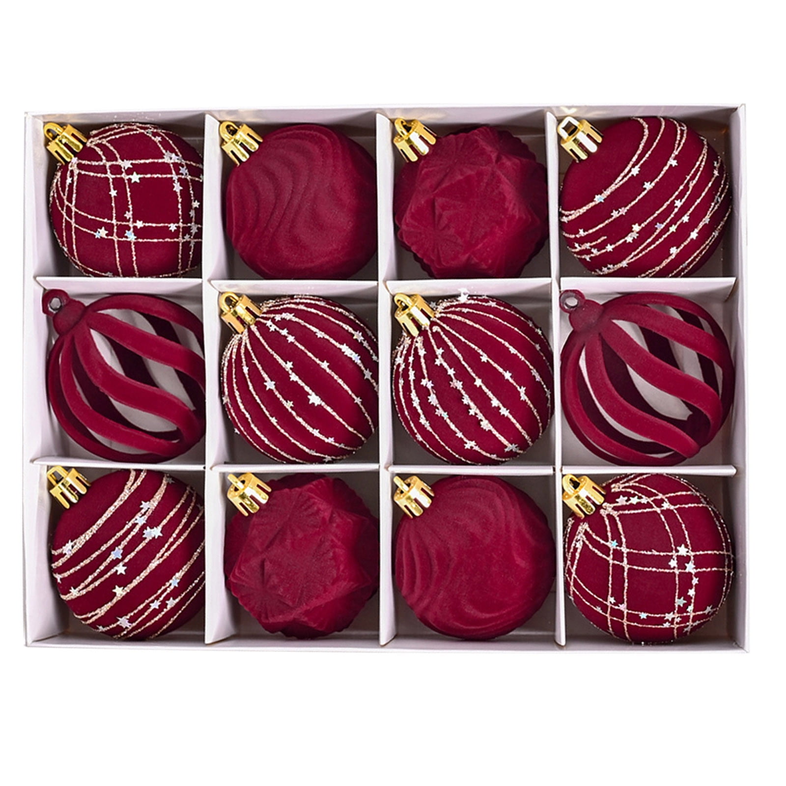 12 Pieces Flocking Painted Christmas Balls, Unique Hollow Party Venue ...