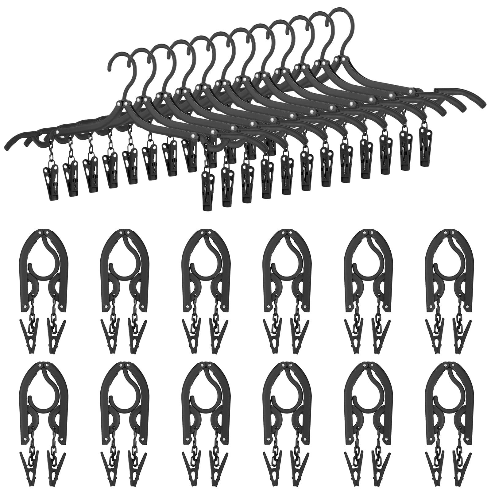 12 Pieces Folding Travel Hangers Foldable with Clips Folding Clothes ...