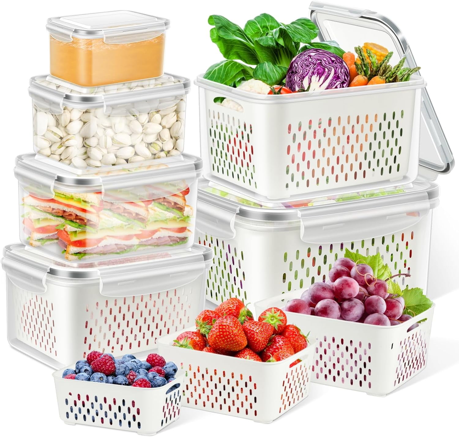 12 Pieces Fruit Storage Containers for Fridge Organizers and Storage, 6 ...