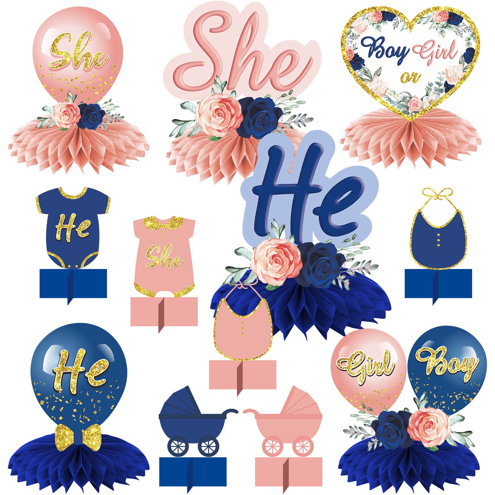 12 Pieces Gender Reveal Decorations Honeycomb Centerpieces Boy Girl ...