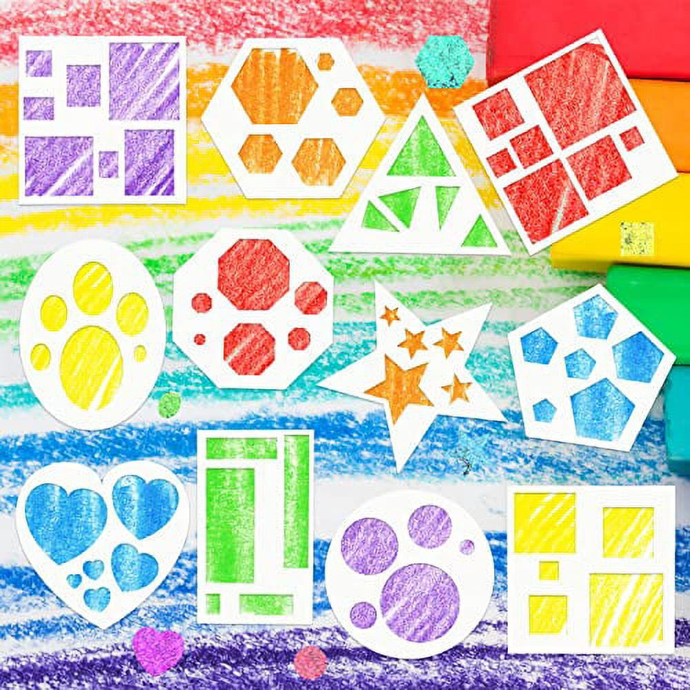 12 Pieces Geometric Stencils Template Set for Kids Children Simple ...