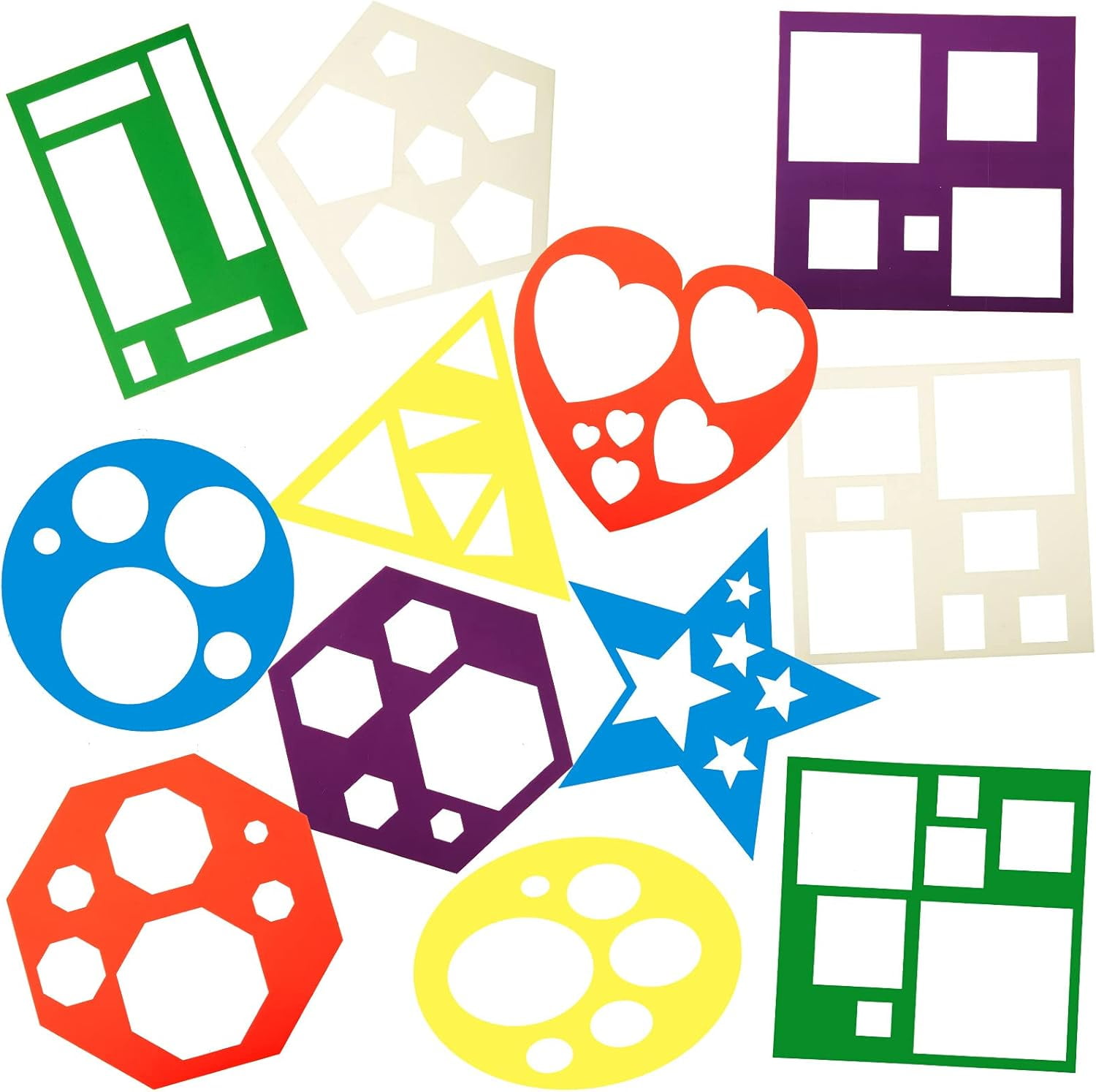 12 Pieces Geometric Stencils Template Set for Kids Children Simple ...