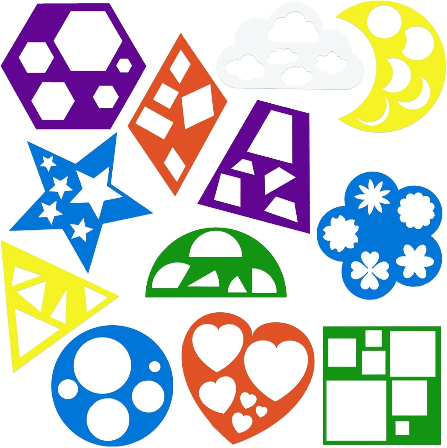 12 Pieces Geometric Stencils Template Set for Kids Children Simple ...