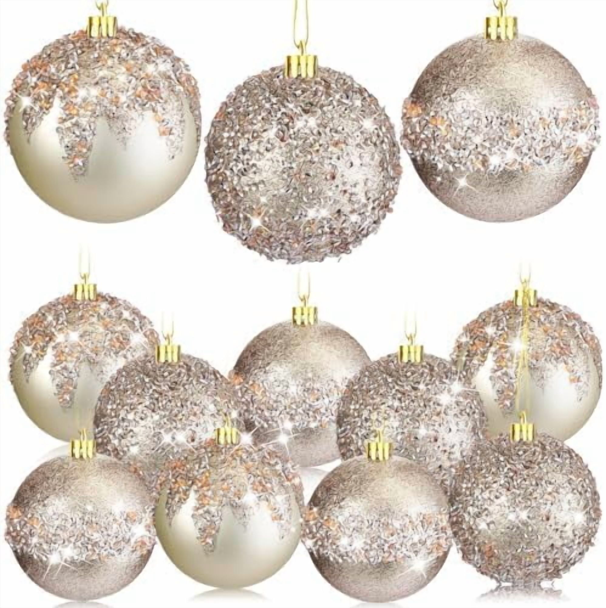 12 Pieces Glitter Christmas Ball Ornaments Rhinestone Sequin Christmas ...