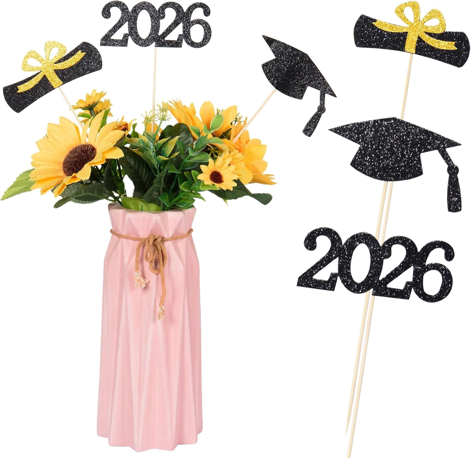 12 Pieces Glitter Graduation Centerpiece Sticks, 2026 Picks Cake Topper ...