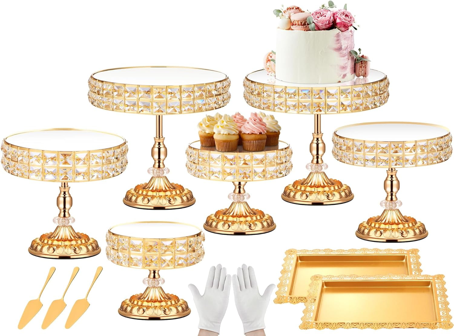 12 Pieces Gold Cake Stand Set, Vintage Cake Display Stand with Crystal ...