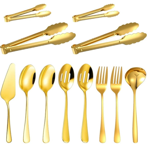 12 Pieces Gold Serving Utensils Stainless Steel Cooking Utensils Set ...