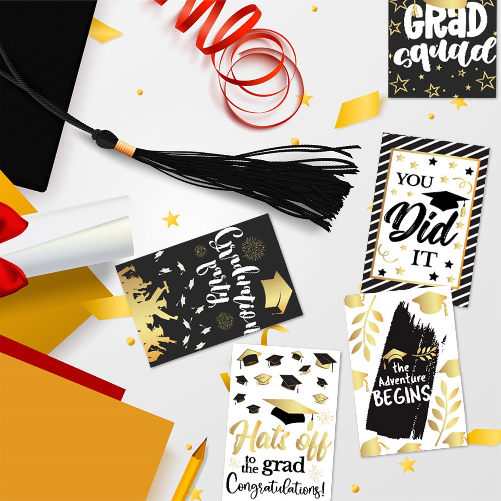 12 Pieces Graduation Message Cards, 5.91" Black and Gold Graduation ...